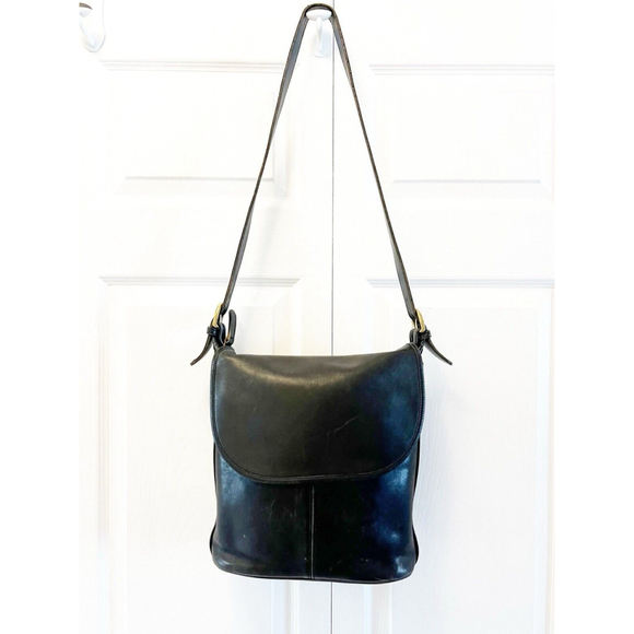 Coach | Bags | Coach Vintage Circa 99s Black Flap Leather Bag Made In ...